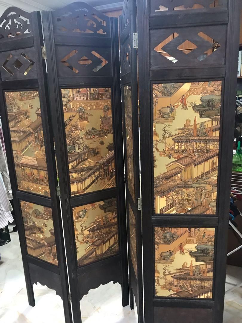Vintage Chinese folding screen room divider partition, Furniture & Home ...