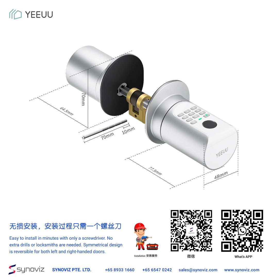YEEUU C1 C140E Smart Cylinder Lock | HDB BTO Lock Upgrade | Door Lock ...