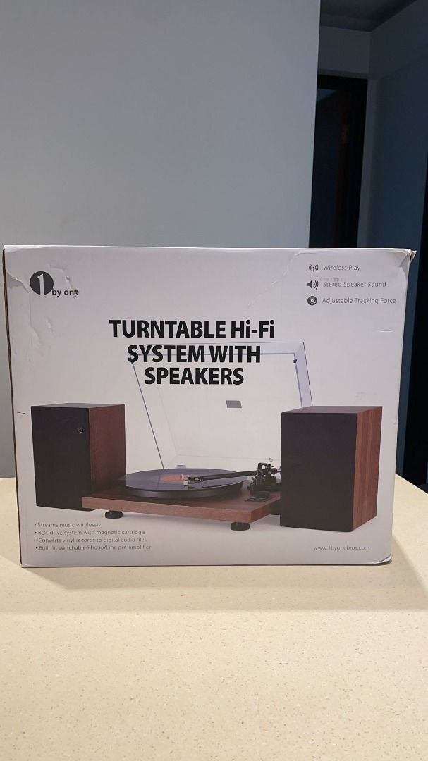 3631) 1 BY ONE Bluetooth Turntable HiFi System with 36 Watt Bookshelf ...