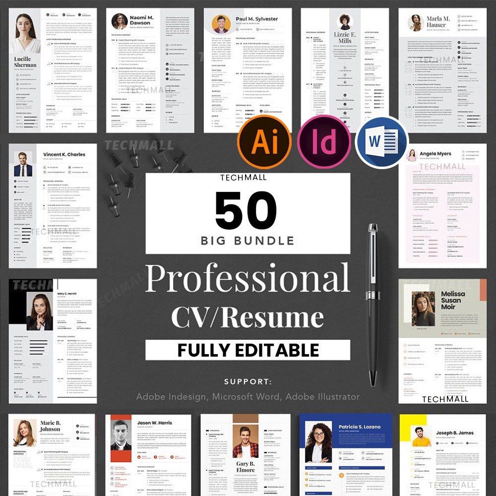 50 Modern and Minimalist Resume Template Editable | MS Word | AI ...