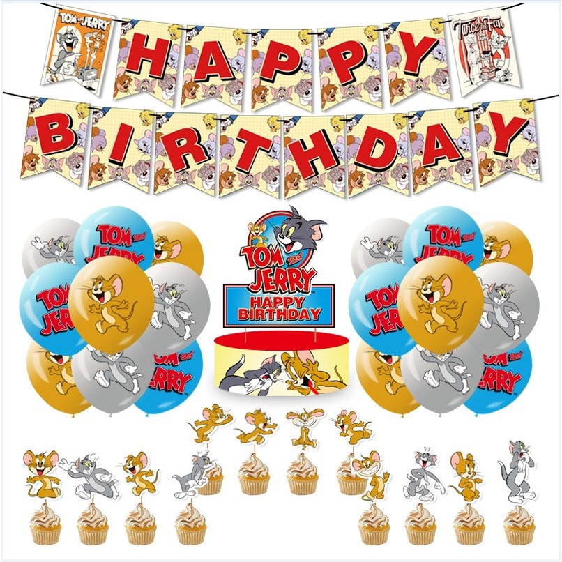 Anime Cartoon Tom and Jerry Theme Kids Happy Birthday Party Supplies ...