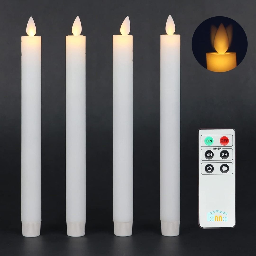 [B2776] Fanna LED Taper Candles with Moving Flame, Real Wax Finished ...