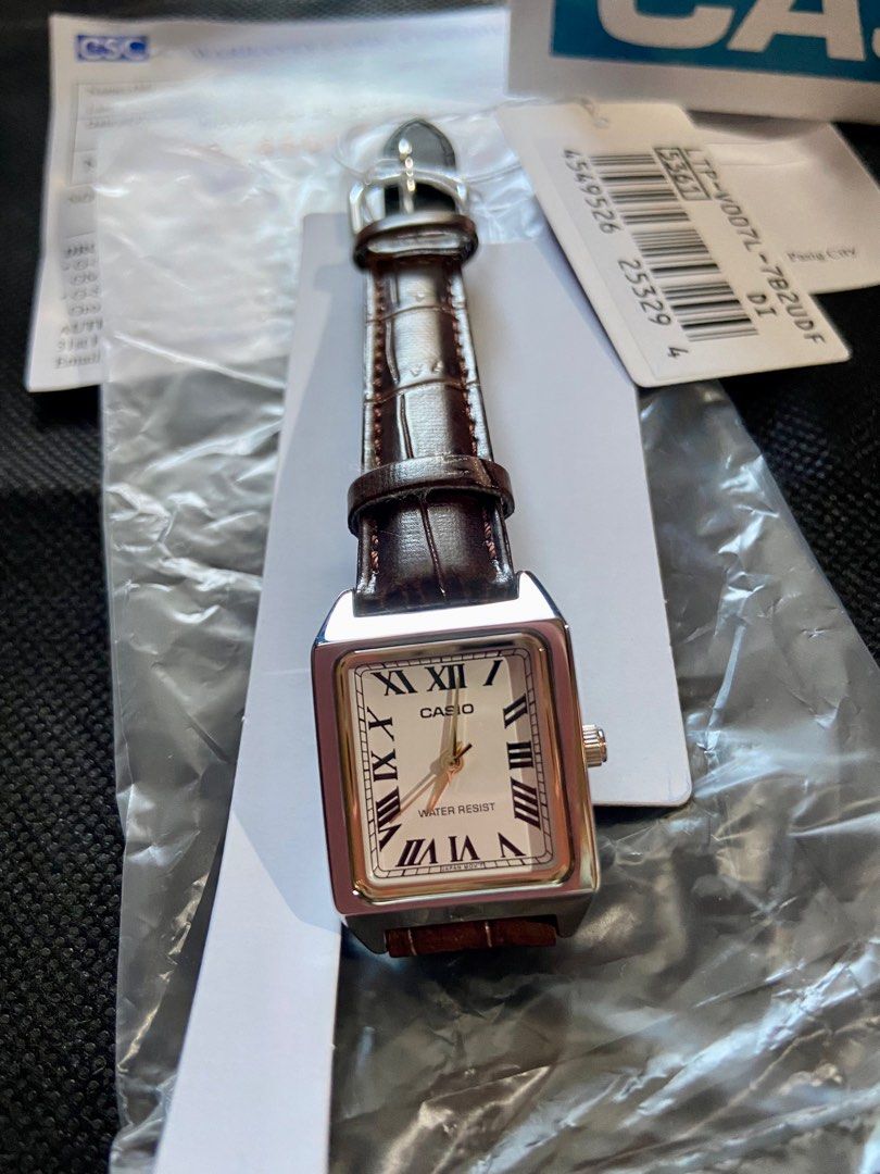 Casio Brown Leather Roman Watch / Casio Tank Watch, Women's Fashion ...