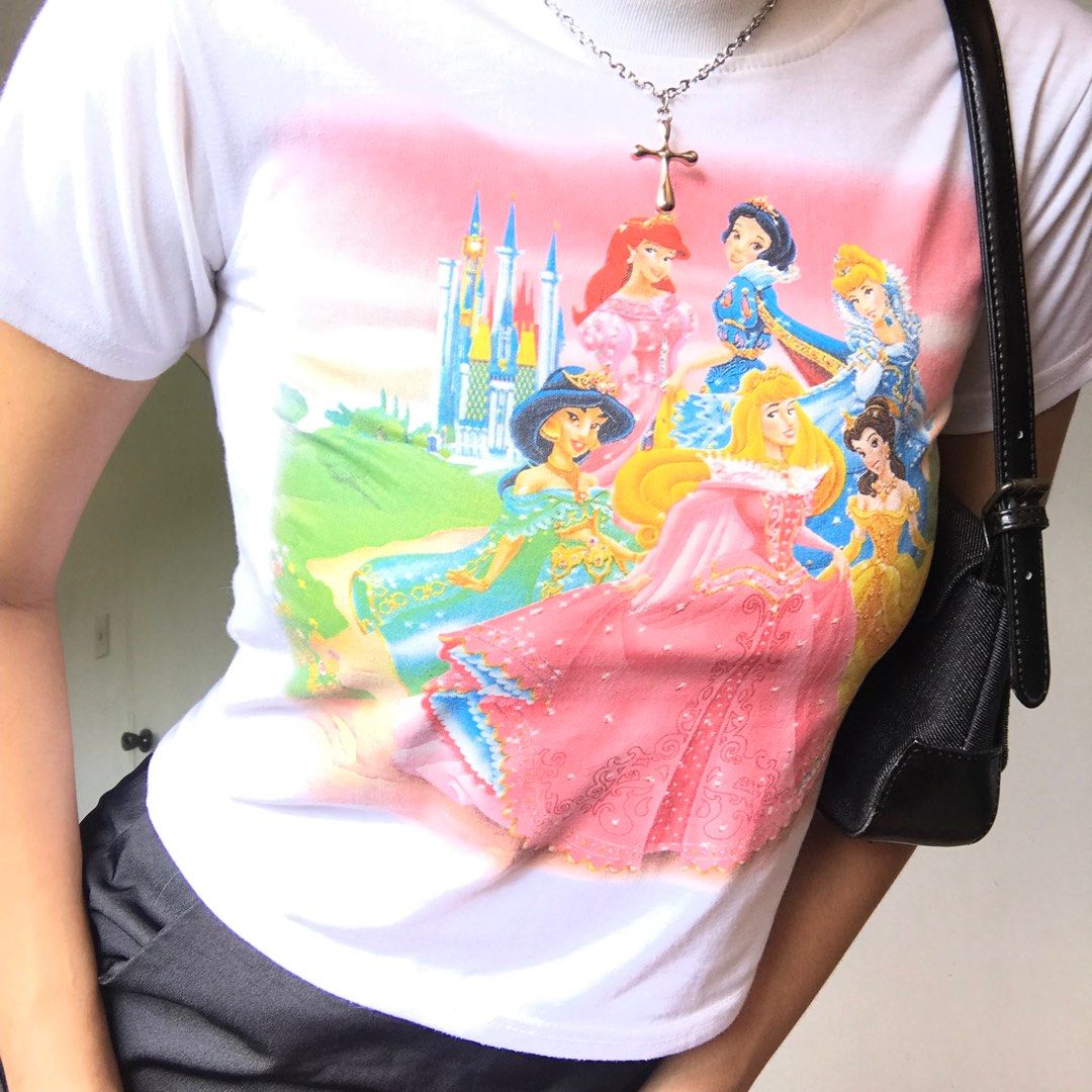 Disney Princesses Graphic White Baby Tee Crop Top Sleeping Beauty ...