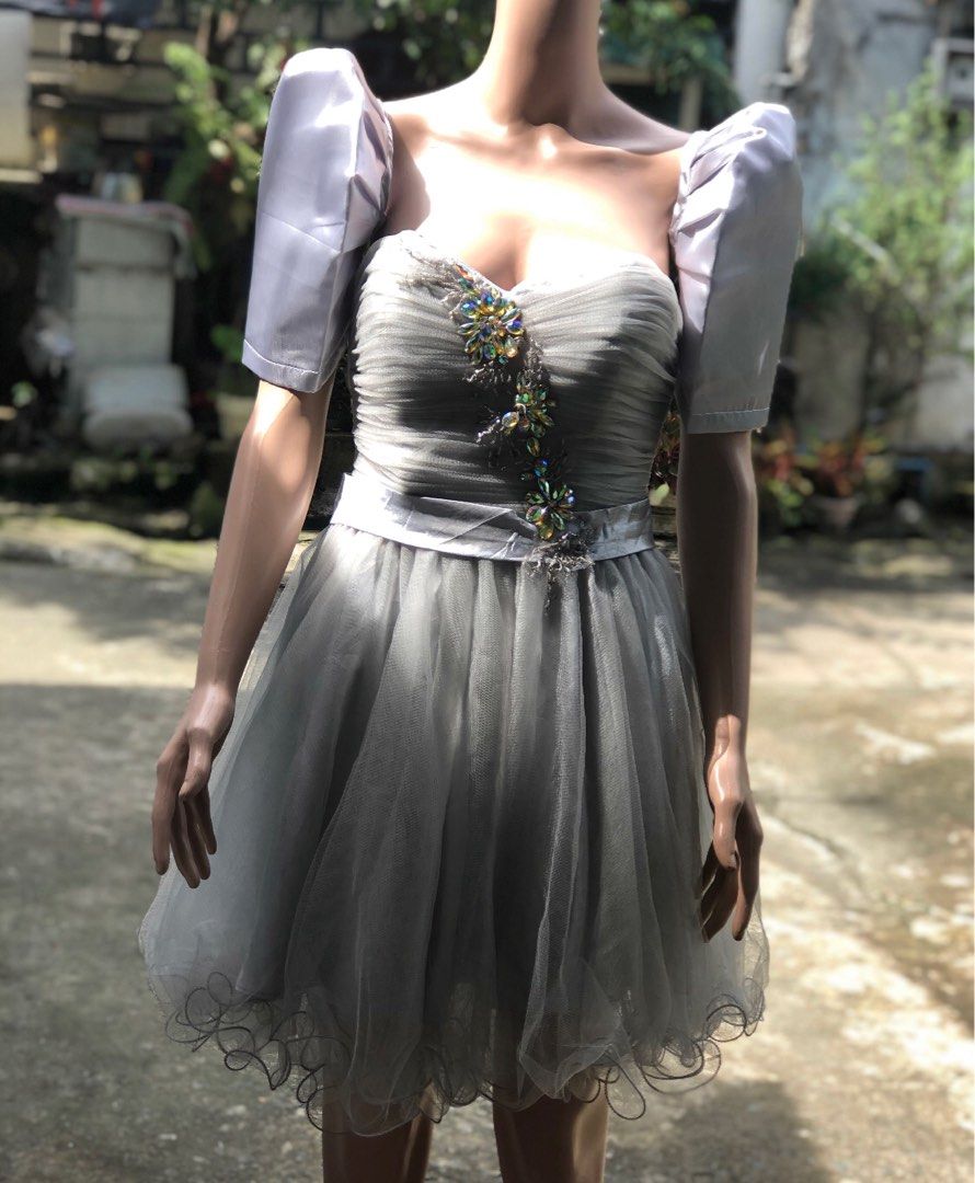 Filipiniana Gray Cocktail Dress, Women's Fashion, Dresses & Sets ...