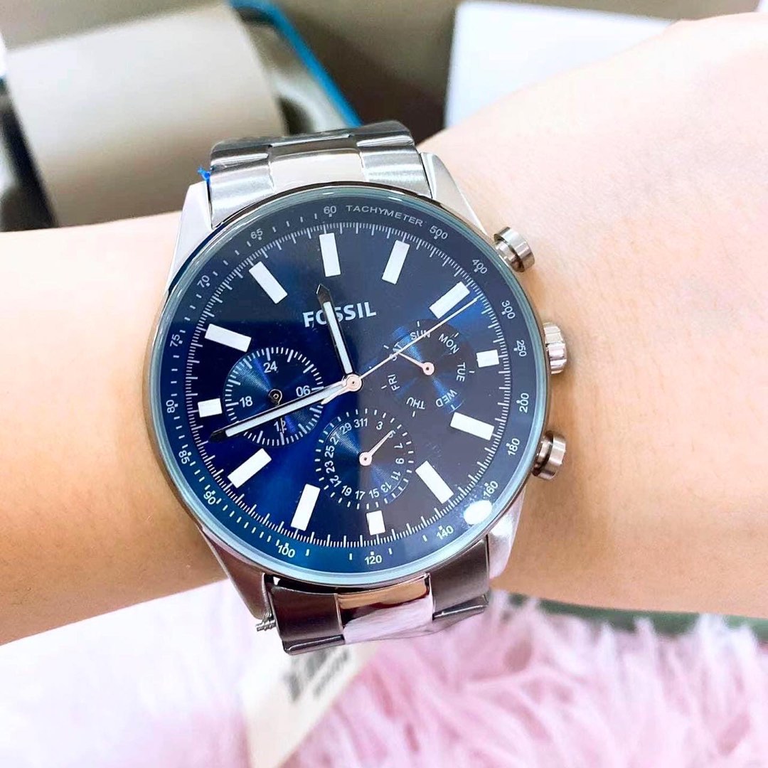 FOSSIL STEEL SILVER BLUE DIAL AUTHENTIC WATCH, Men's Fashion, Watches ...