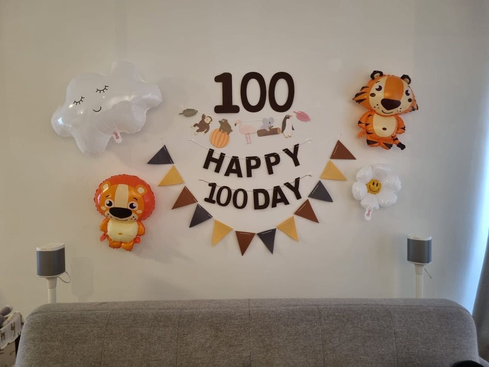 Happy 100 Day banner for baby / party banner / balloon stands, Hobbies ...