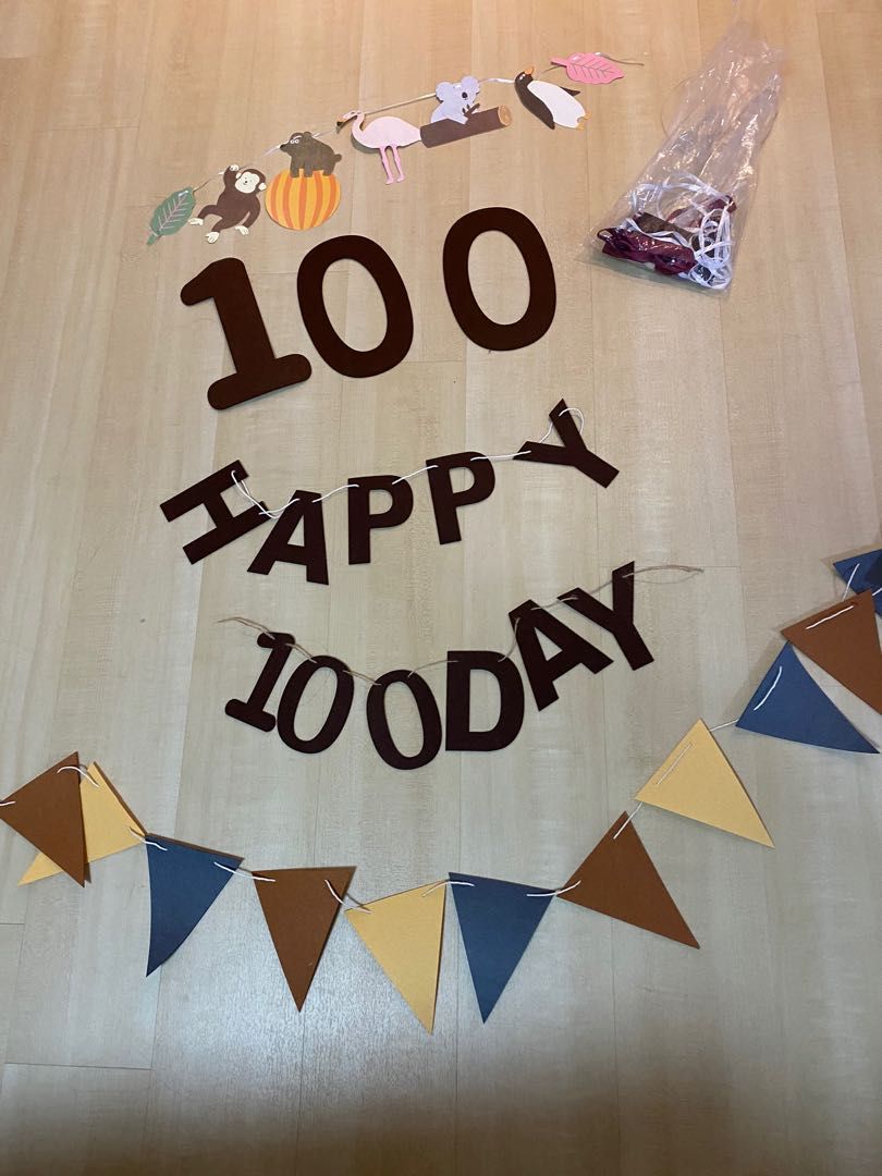 Happy 100 Day banner for baby / party banner / balloon stands, Hobbies ...