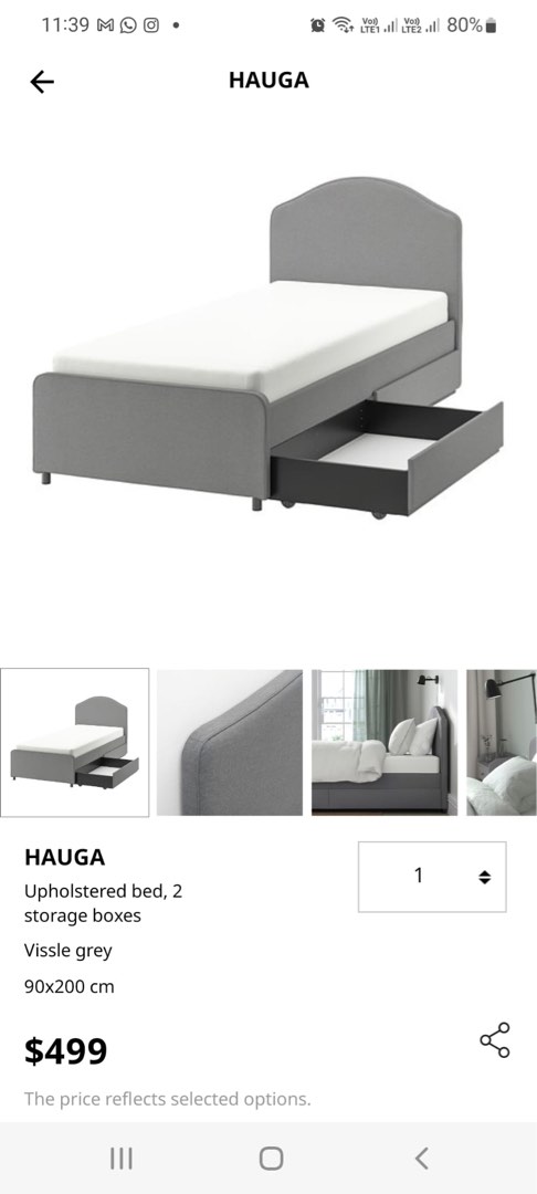 IKEA HAUGA SINGLE BED GREY FRAME with storage, Furniture & Home Living, Furniture, Bed Frames ...