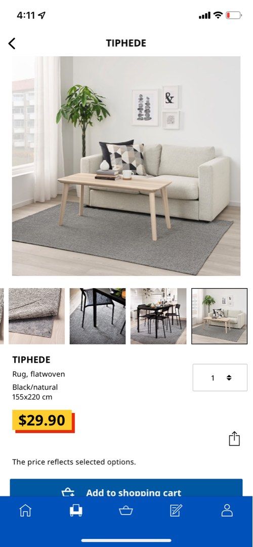 IKEA Tiphede Rug 155 x 220cm, Furniture & Home Living, Home Decor ...