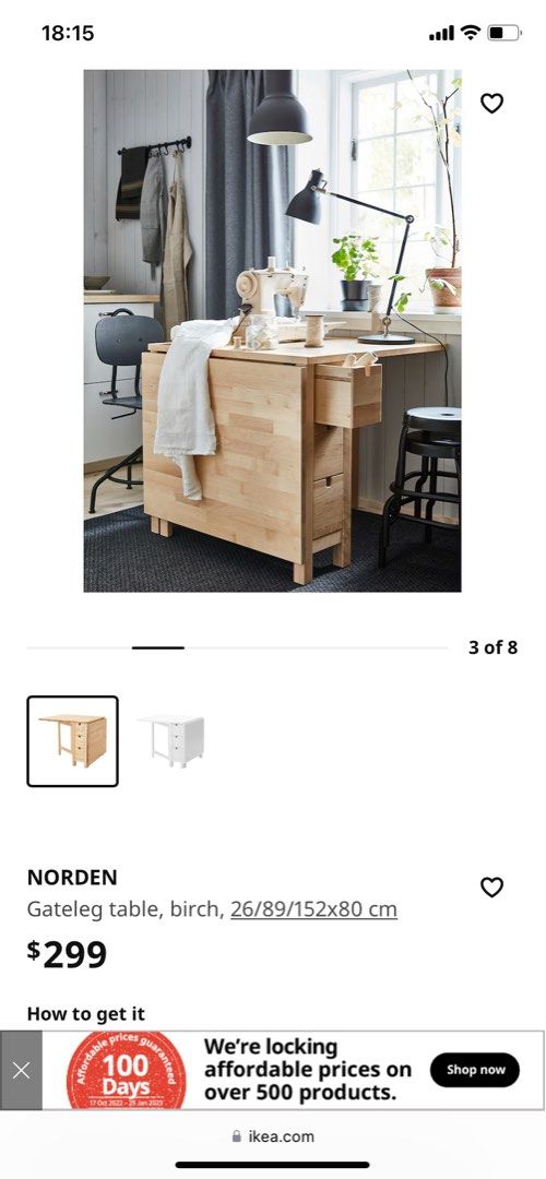 Ikea Wooden folding Table with drawers, Furniture & Home Living, Furniture, Tables & Sets on ...