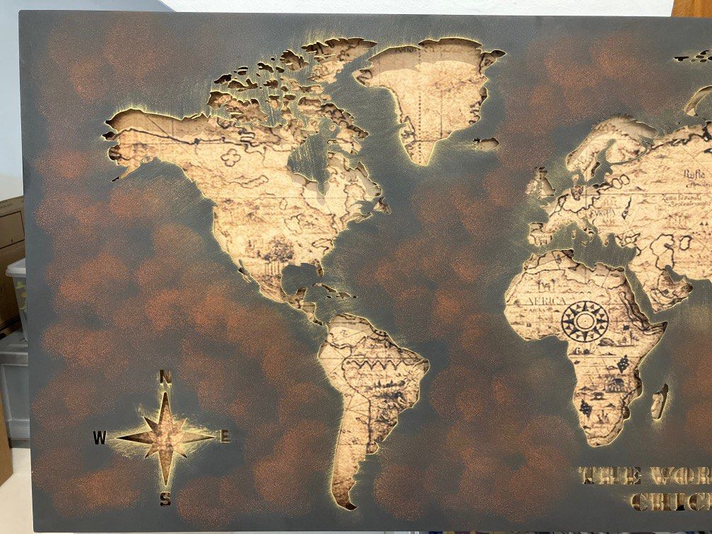 Industrial look world map, Furniture & Home Living, Home Decor, Frames ...