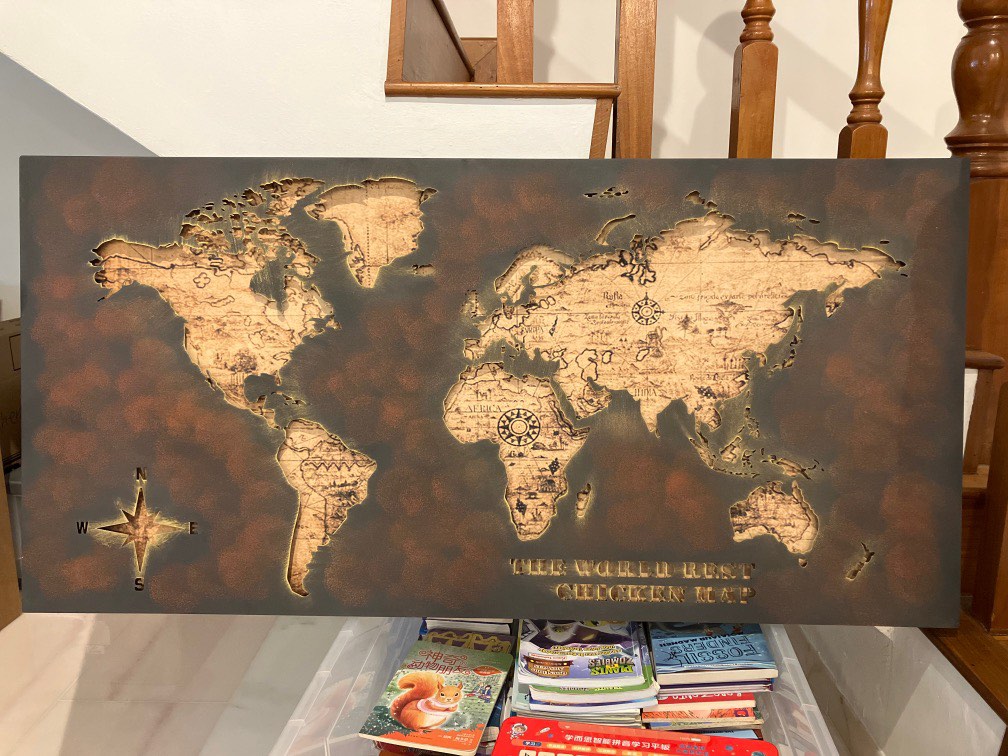 Industrial look world map, Furniture & Home Living, Home Decor, Frames ...