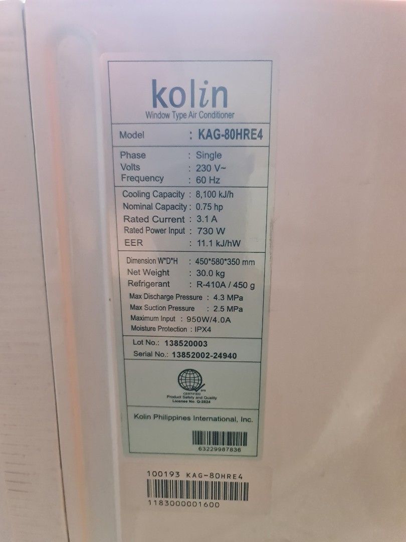 Kolin 0.75 hp aircon, Furniture & Home Living, Lighting & Fans, Fans on ...