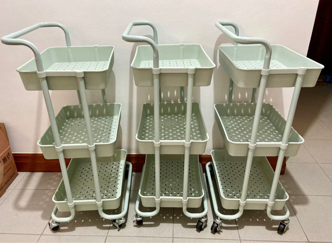 Locaupin 3-tier shopping trolley cart no screw kitchen utility shelf ...