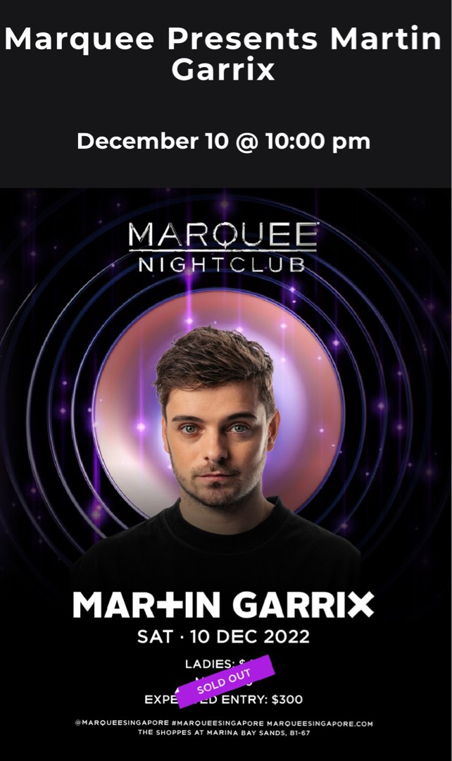 Martin Garrix Marquee Nightclub Ticket, Tickets & Vouchers, Event ...