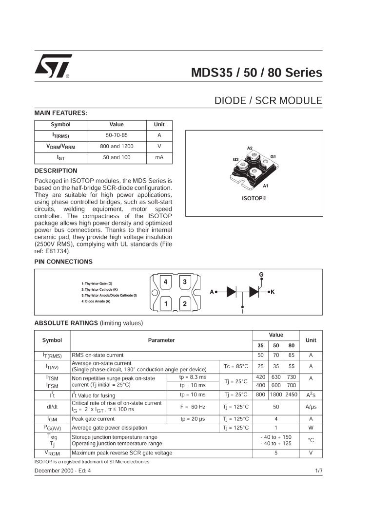 MDS35-800 Diode SCR Thyristor - ST-Microelectronics, Everything Else on Carousell