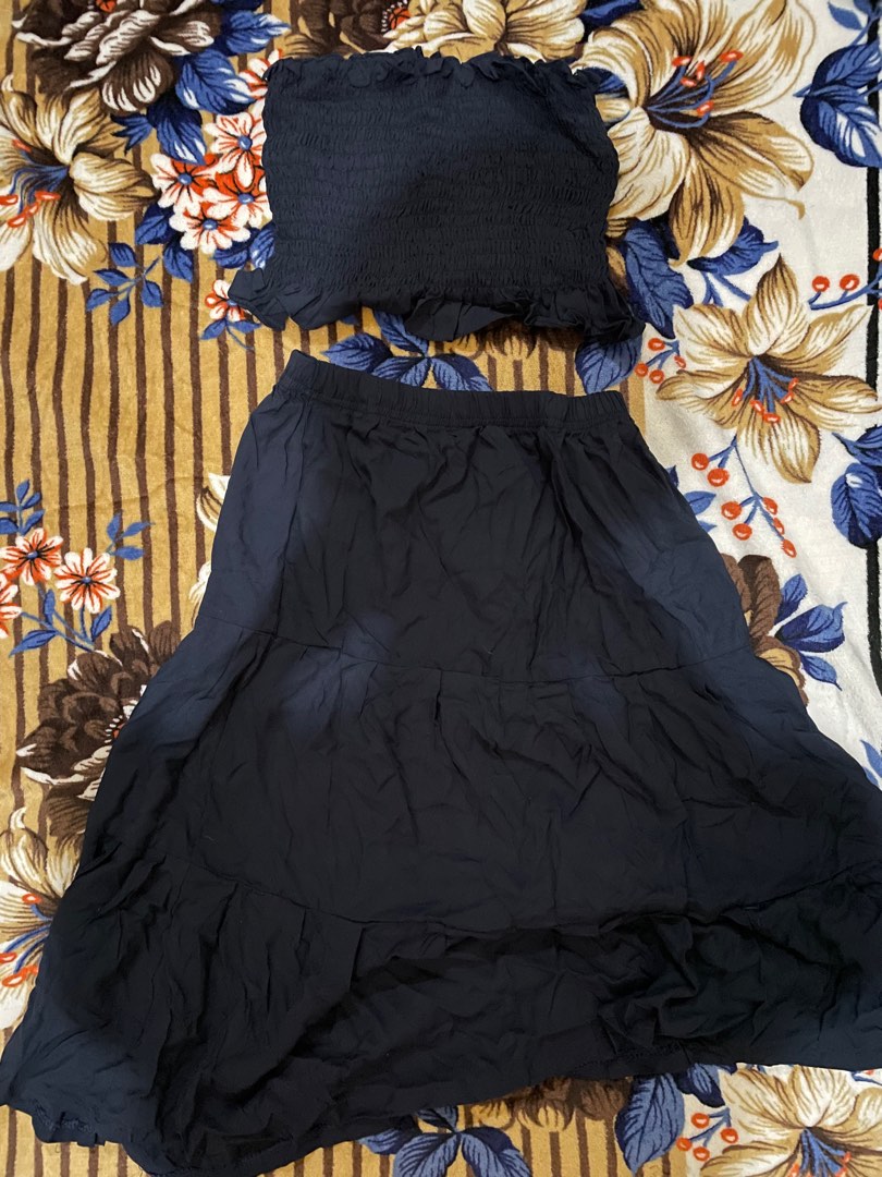 NAVY BLUE COORDS / COORDINATES SMOKED TOP AND SKIRT, Women's Fashion ...