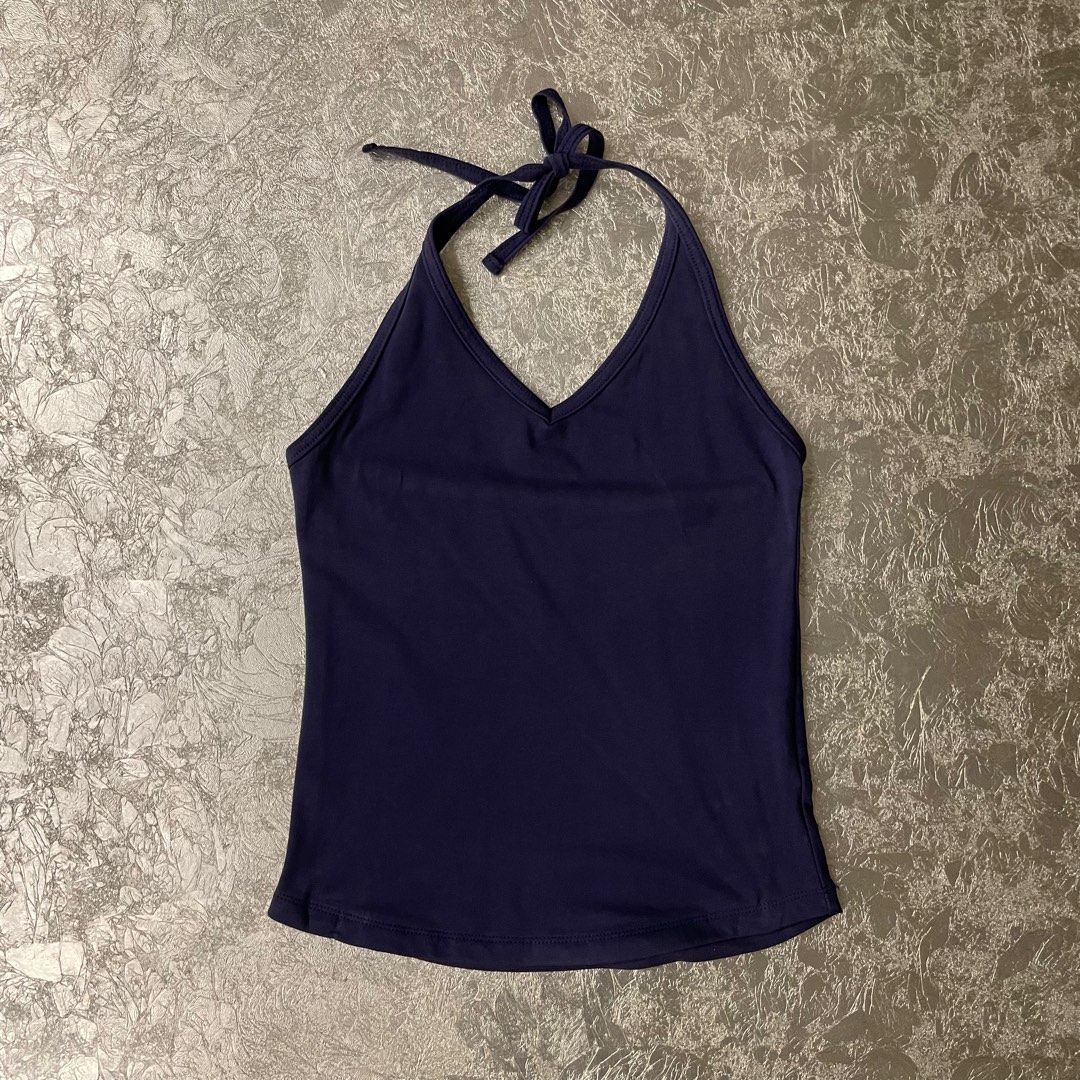 Navy Blue Halter Top, Women's Fashion, Tops, Sleeveless on Carousell