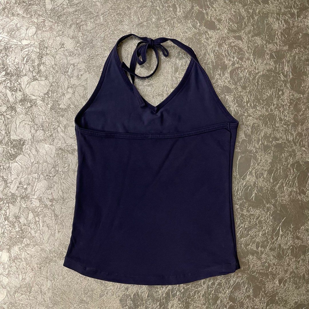 Navy Blue Halter Top, Women's Fashion, Tops, Sleeveless on Carousell