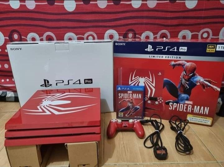 PS4 Pro Spiderman Limited Edition Console, Video Gaming, Video Game ...