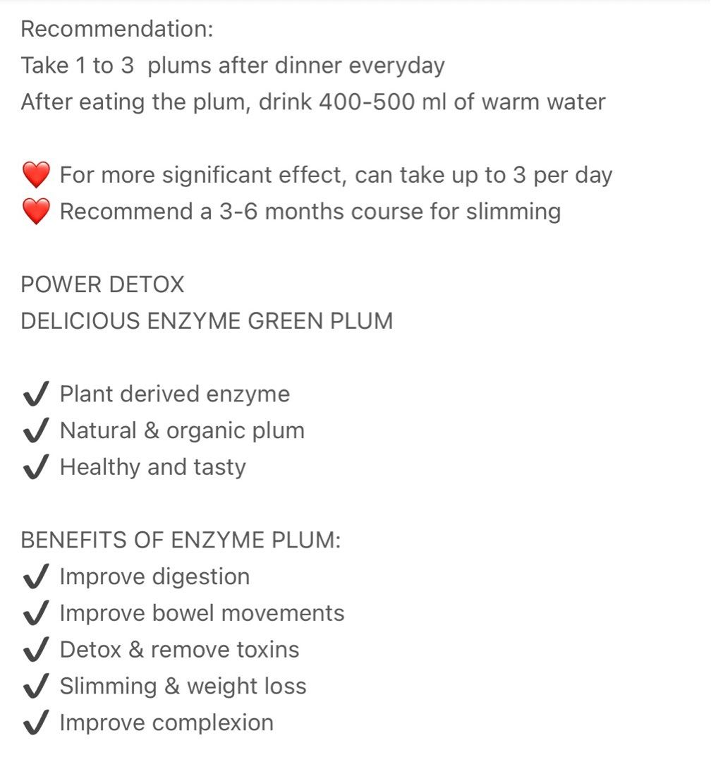 Queen Enzyme Green Detox Plum, Health & Nutrition, Health Supplements ...