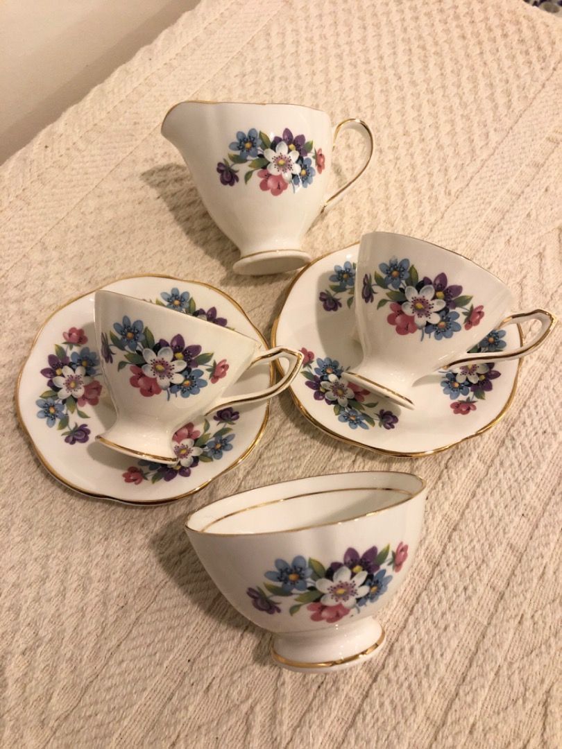 Rare Vintage Clare Bone China Floral Gold Trim Footed Tea Set, Hobbies ...