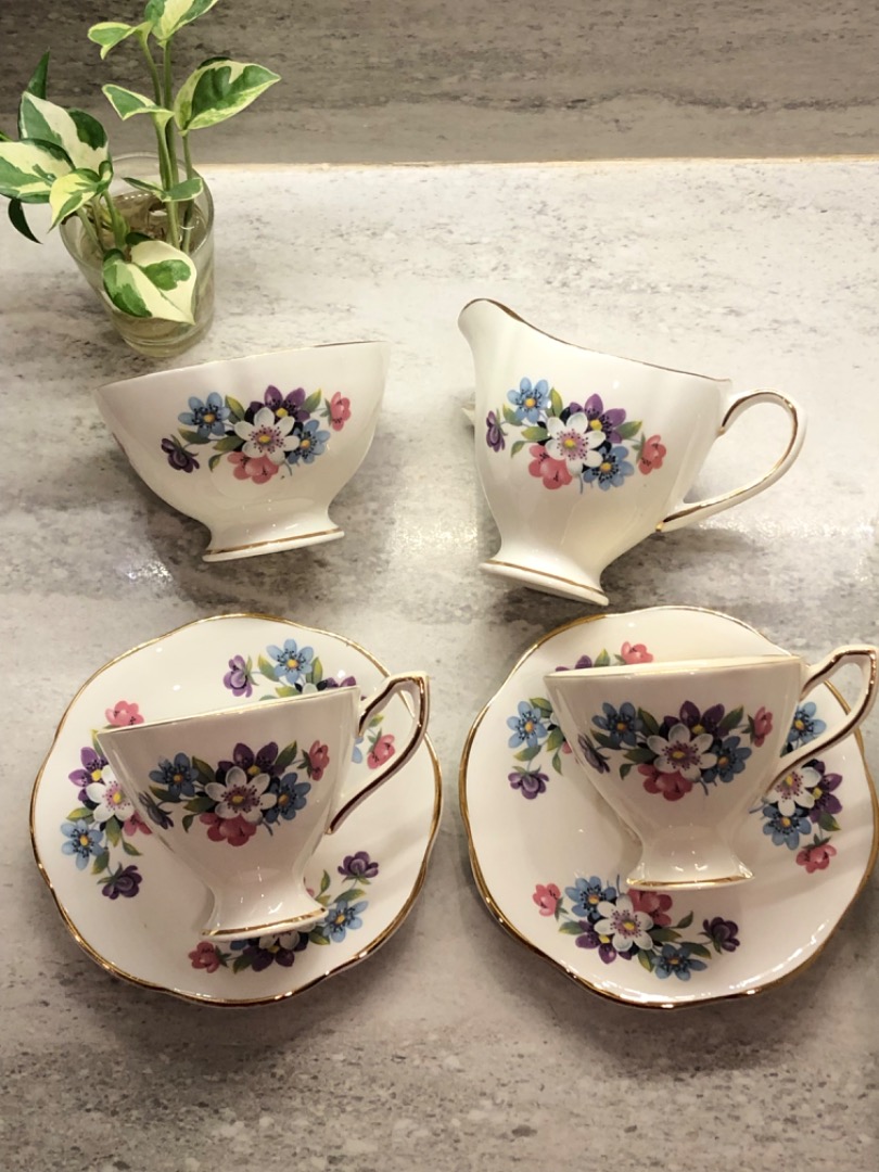 Rare Vintage Clare Bone China Floral Gold Trim Footed Tea Set, Hobbies ...