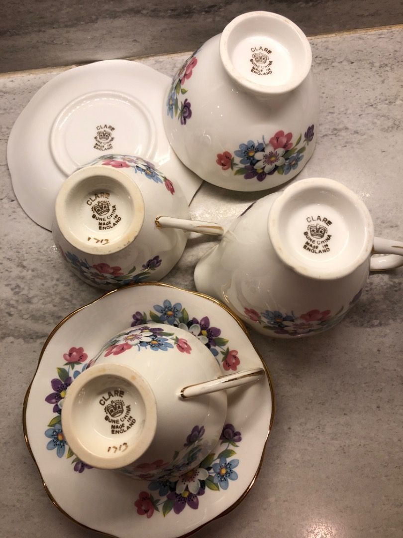 Rare Vintage Clare Bone China Floral Gold Trim Footed Tea Set, Hobbies ...