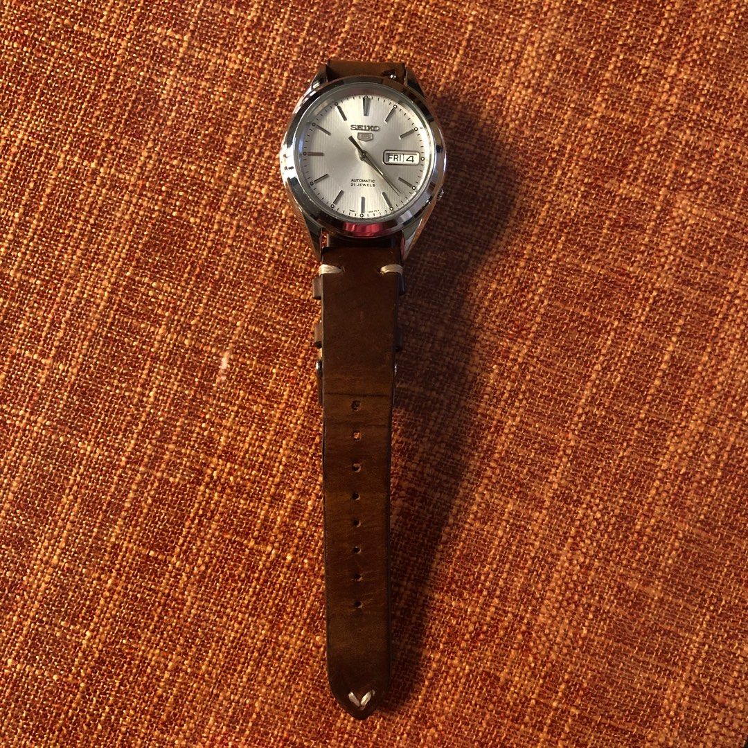 Seiko 5 SNKL15 with Upgraded Quality Leather Strap, Men's Fashion ...