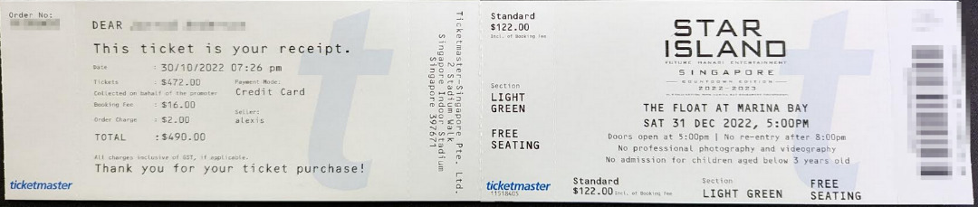 Star Island Singapore New Years Countdown Show (2 tickets - Light Green ...