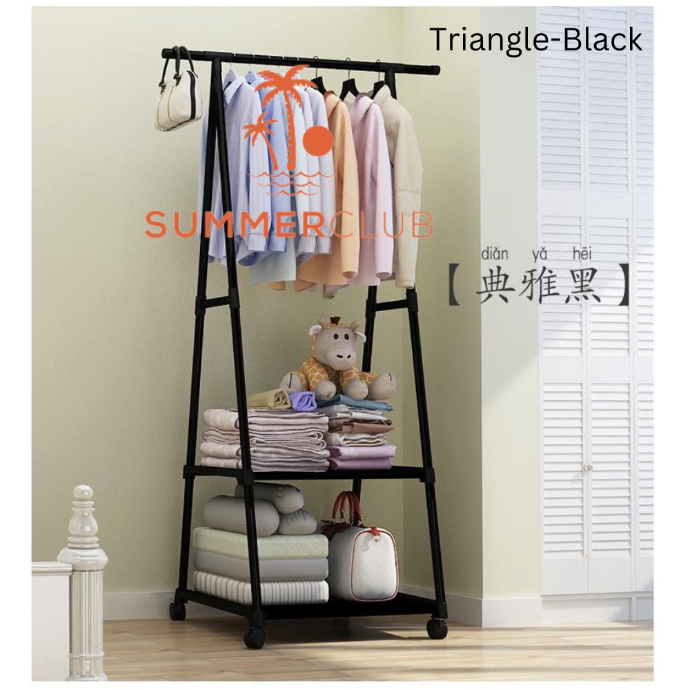 Movable Metal Clothes Rack with Wheels, Floor Shelf Stand Triangle ...