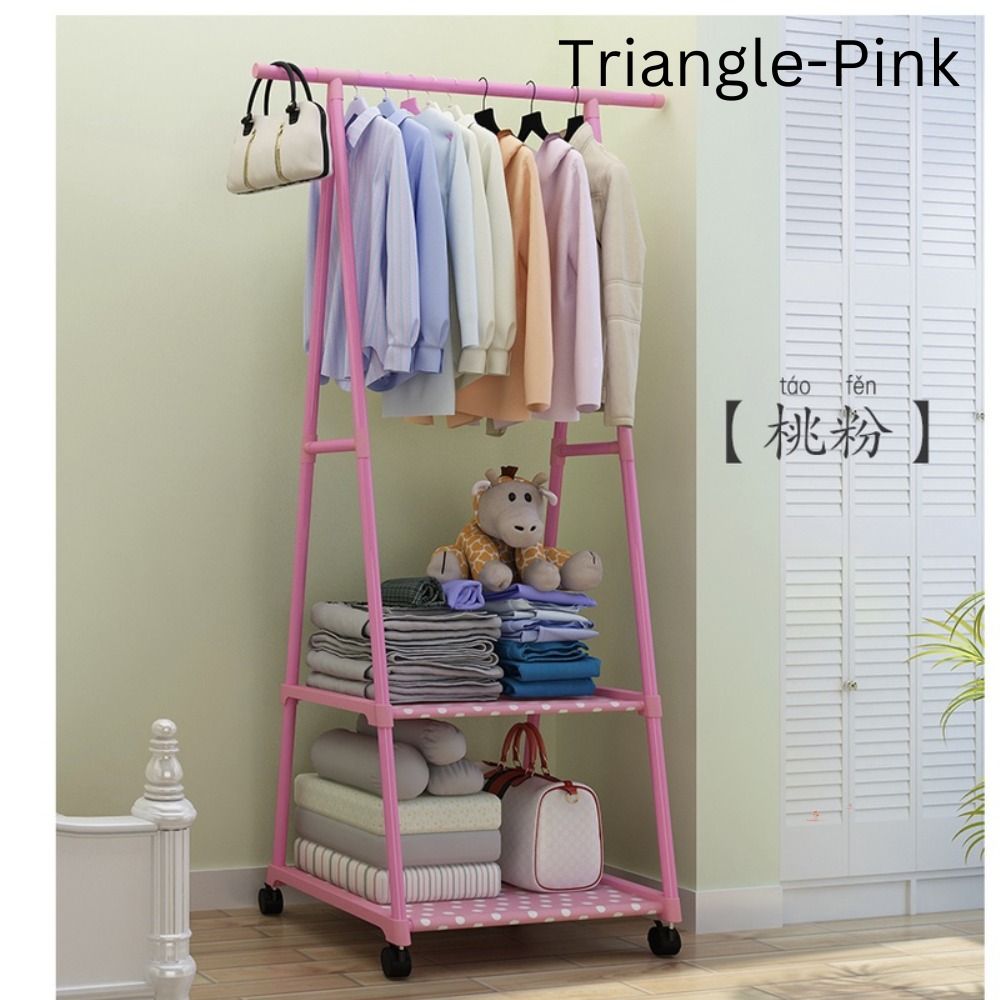 Movable Metal Clothes Rack with Wheels, Floor Shelf Stand Triangle ...