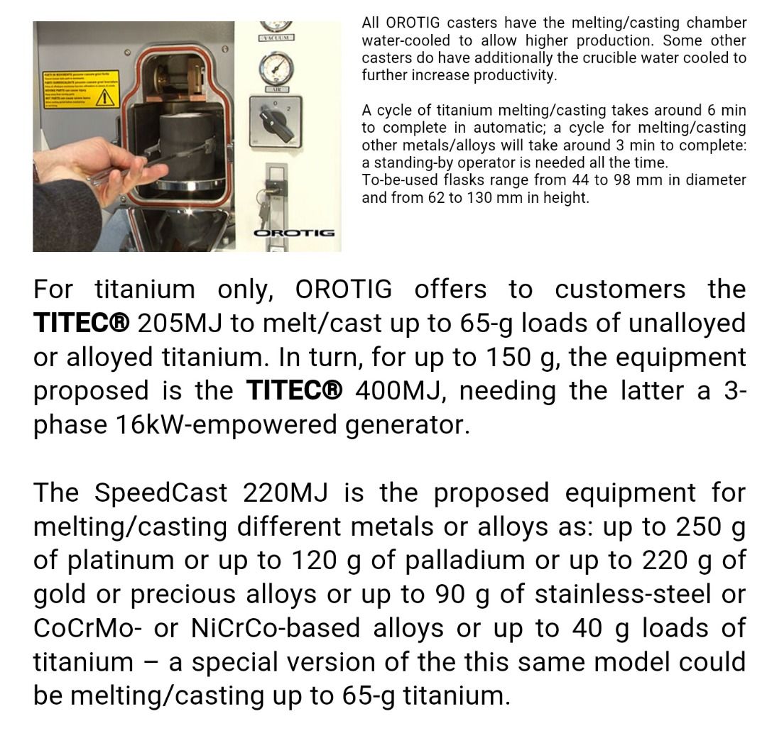 TITANIUM & PLATINUM CASTING A10 SPEED CAST MACHINE OROTIG, Everything ...