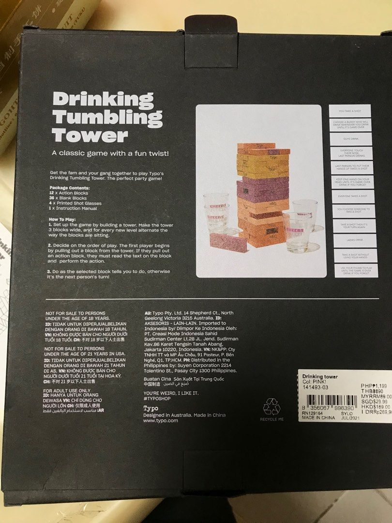Typo Drinking Tumbling Tower, Hobbies & Toys, Toys & Games on Carousell