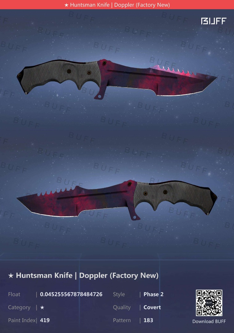 Huntsman Knife Doppler Factory New FN Phase 2 P2 CSGO Skins Knives ...