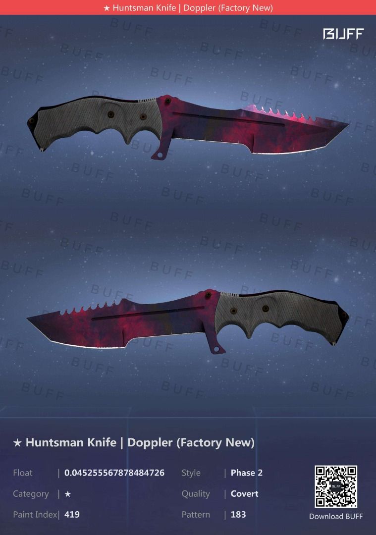 Huntsman Knife Doppler Factory New FN Phase 2 P2 CSGO Skins Knives Knife Items P1/3/4, Video ...