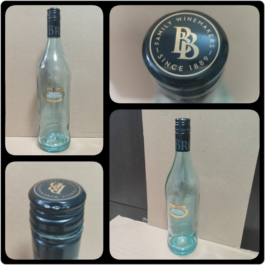 Various Empty Wine & Liquor Glass Bottles (Brown Brothers, "My Word Is ...