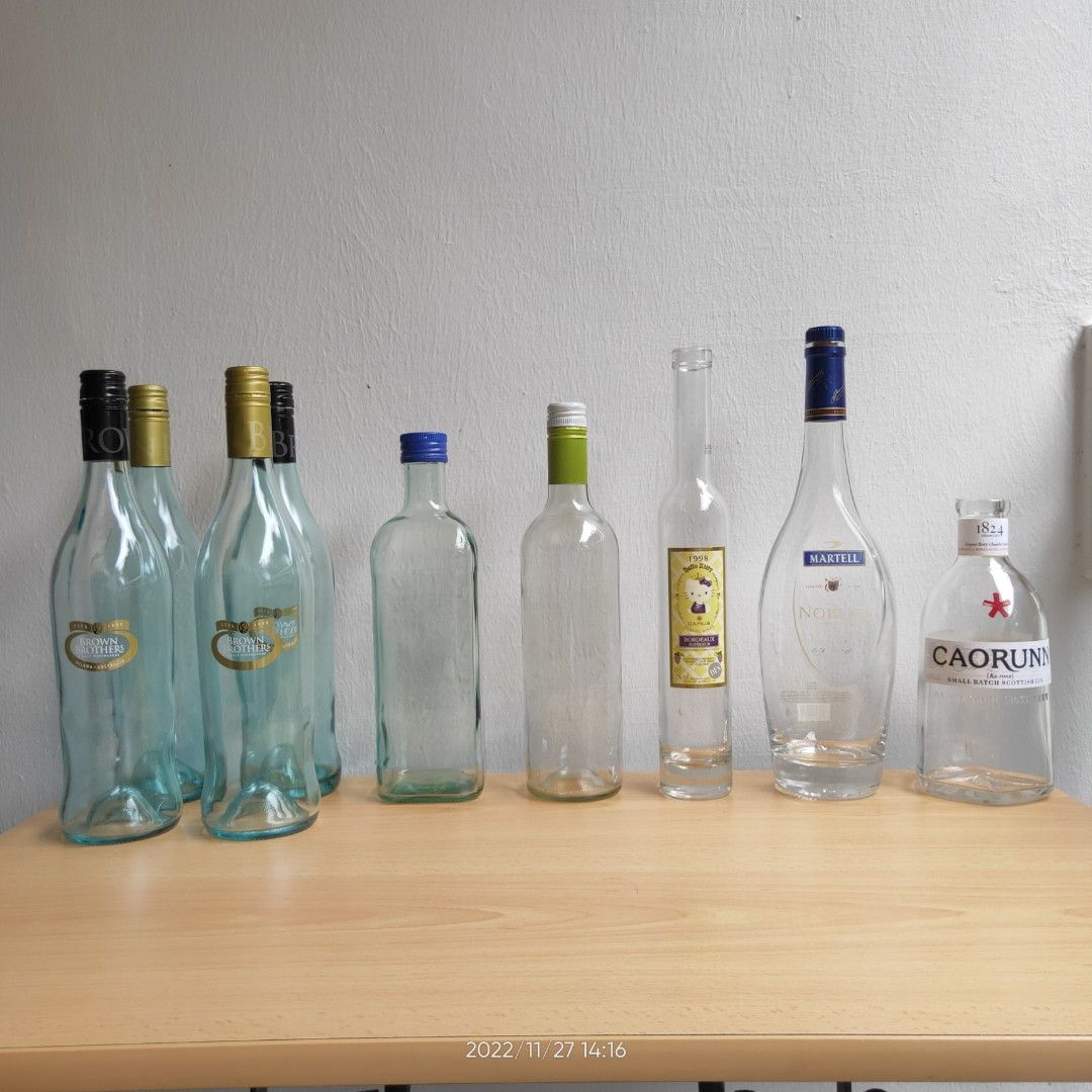 Various Empty Wine & Liquor Glass Bottles (Brown Brothers, "My Word Is ...