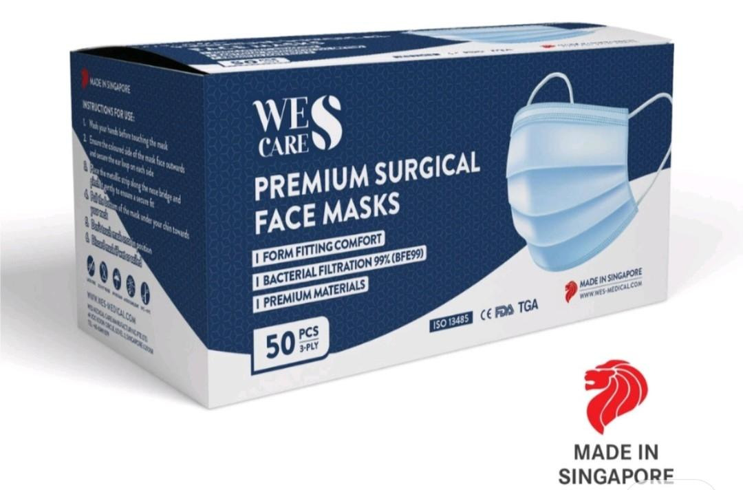 Wes care premium surgical face mask blue only, Health & Nutrition, Face ...