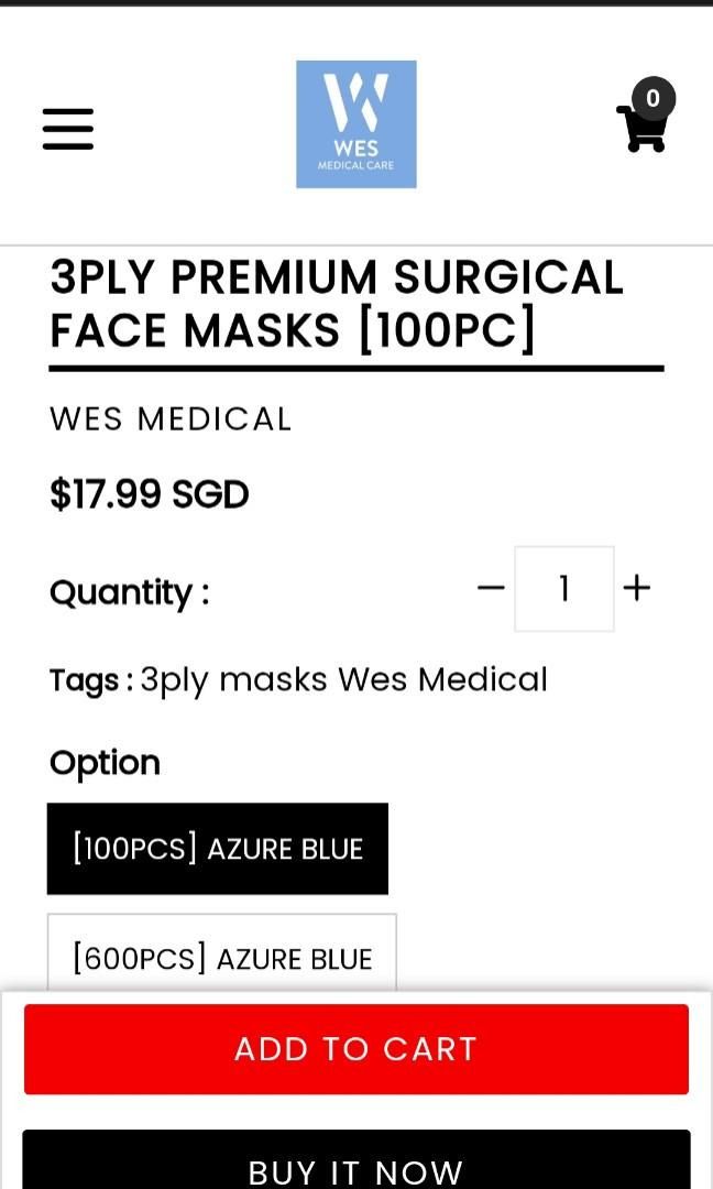 Wes care premium surgical face mask blue only, Health & Nutrition, Face ...