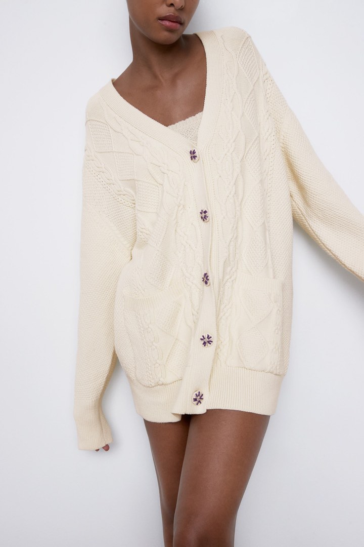 Zara Embroidered Knit Cardigan, Women's Fashion, Coats, Jackets and ...