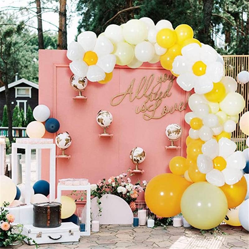 112Pcs Daisy Balloon Arch Garland White Yellow Boho Balloon Garland ...