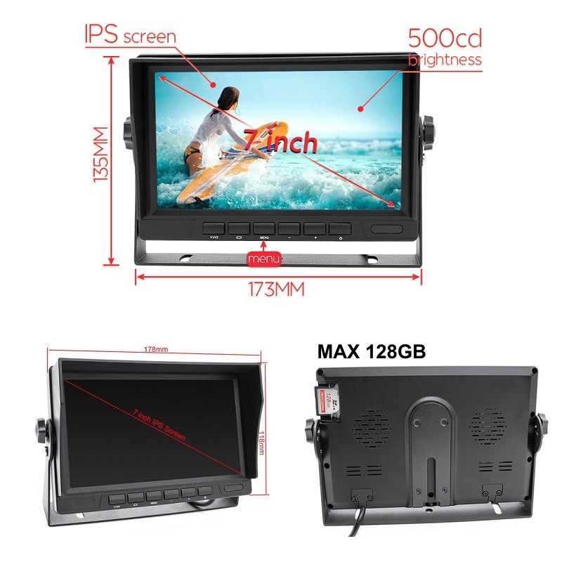 2CH/4CH 7"inch LED Monitor QUAD DVR RECORDER FOR:CAR CAMERA/EXCAVATOR ...