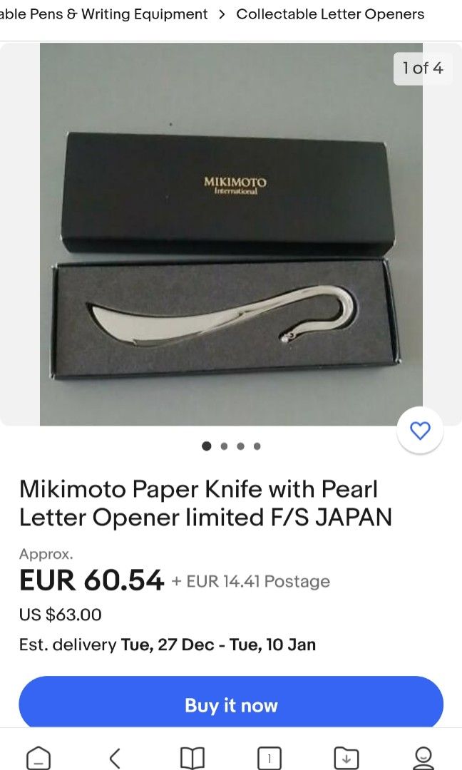 Authentic Mikimoto Paper Knife Letter Opener With Real Akoya Pearl ...