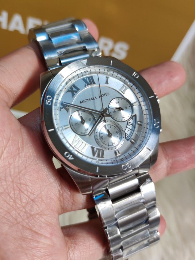 Authentic MK Brecken White Dial Stainless Chronograph Watch, Men's ...