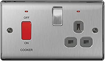 BG-Nexus-Metal 45A Single Cooker Switch and 13A Plug Socket,Brushed ...