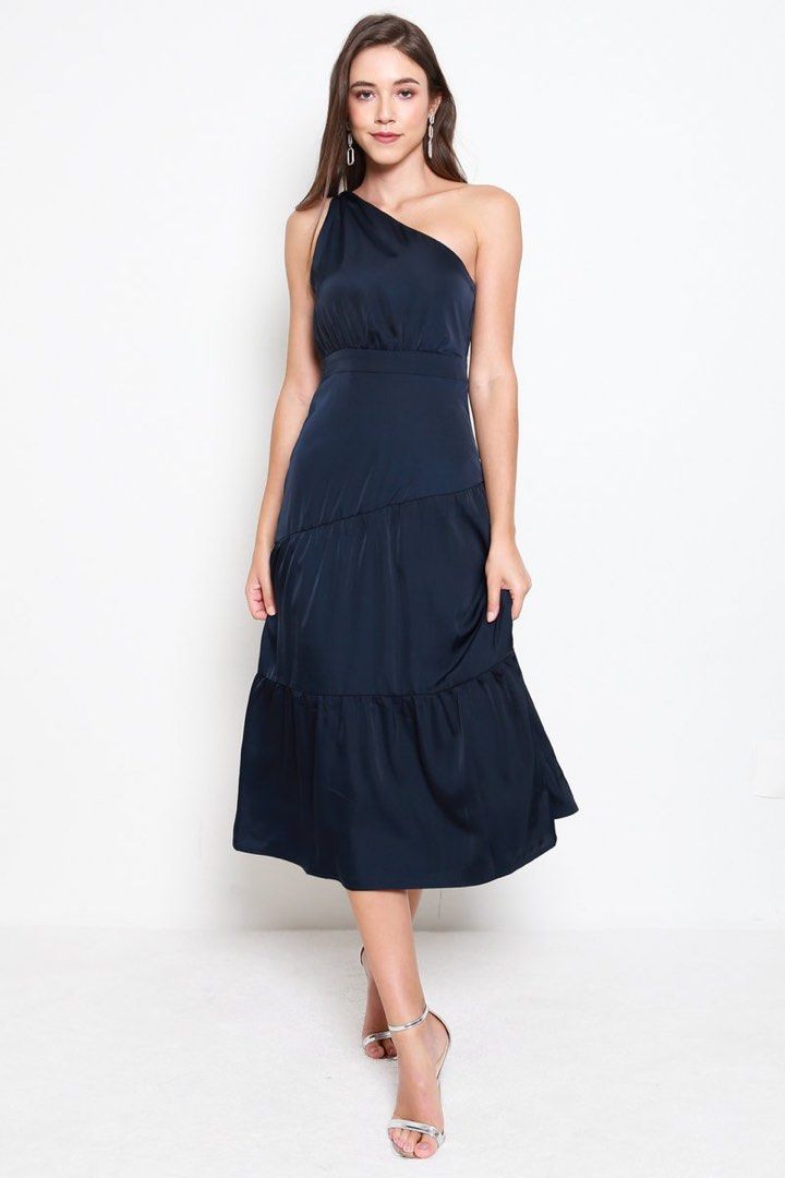 Carrislabelle Athena Satin Toga Dress in Midnight, Women's Fashion ...