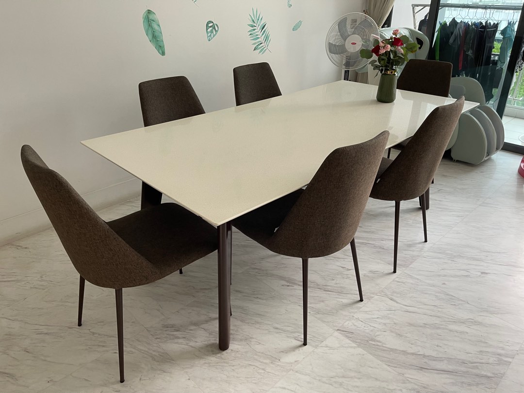 Cellini dining table with 6 chairs, Furniture & Home Living, Furniture ...