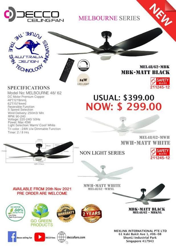 Decco Adelaide Melbourne Celling Fan, Furniture & Home Living, Lighting ...